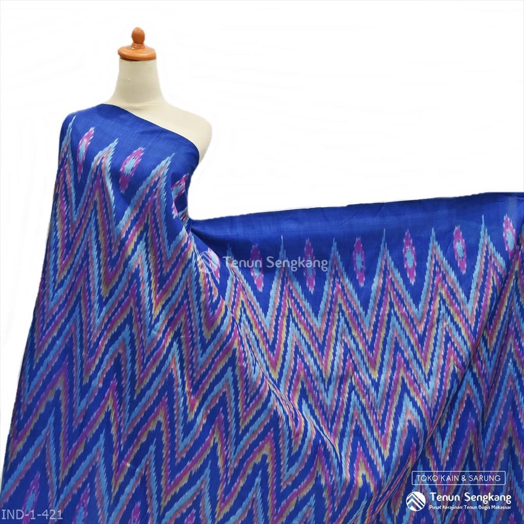 Jual Kain Tenun Ikat Sutra Bugis Makassar Biru - Tenun Sengkang IND-1-421 (Harga Per 0,5 Meter ...