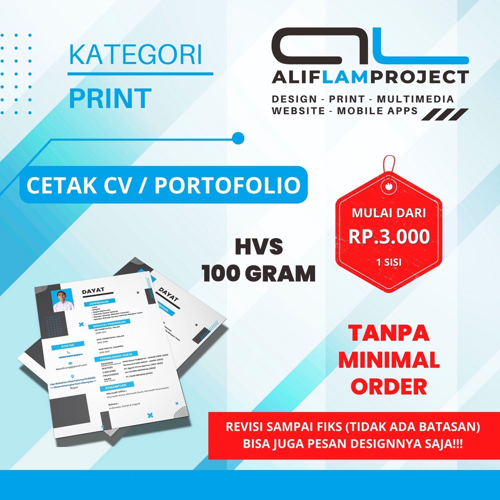Jual CETAK CV/PORTOFOLIO | DESIGN BISA DIBANTU | Shopee Indonesia