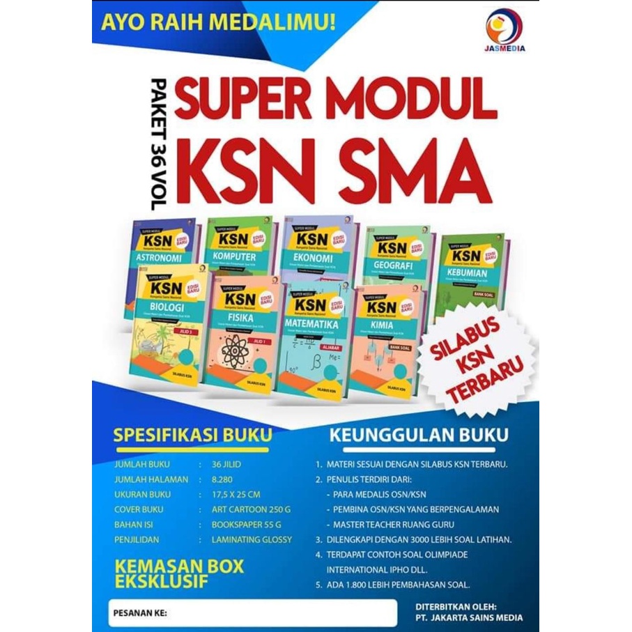 Jual BUKU SUPER MODUL KSN - OSN SMA/MA 36 Jilid Buku. Penulis JASMEDIA | Shopee Indonesia