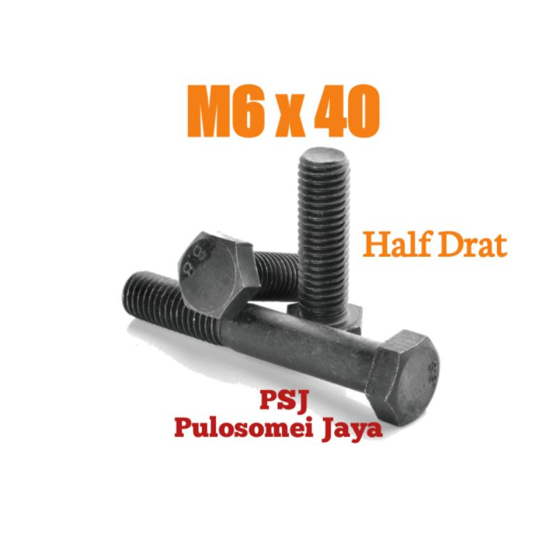 Jual Baut Mur Baja 8.8 M6 x 40 / High Tensile Bolt Grade 8.8 (HD ...