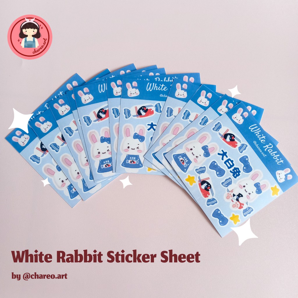 Jual White Rabbit Sticker Sheet by @chareo.art (sticker kelinci lucu ...