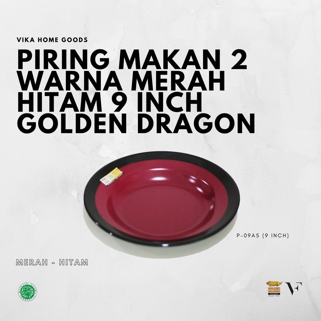 Jual Piring Makan 2 Warna Merah Hitam 9 Inch Golden Dragon (P09A5 ...