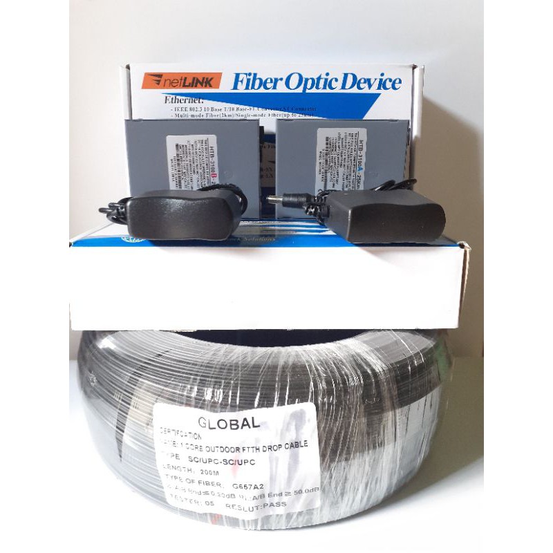Paket kabel fiber optik fo precon global 200 meter dan sepasang netlink ...