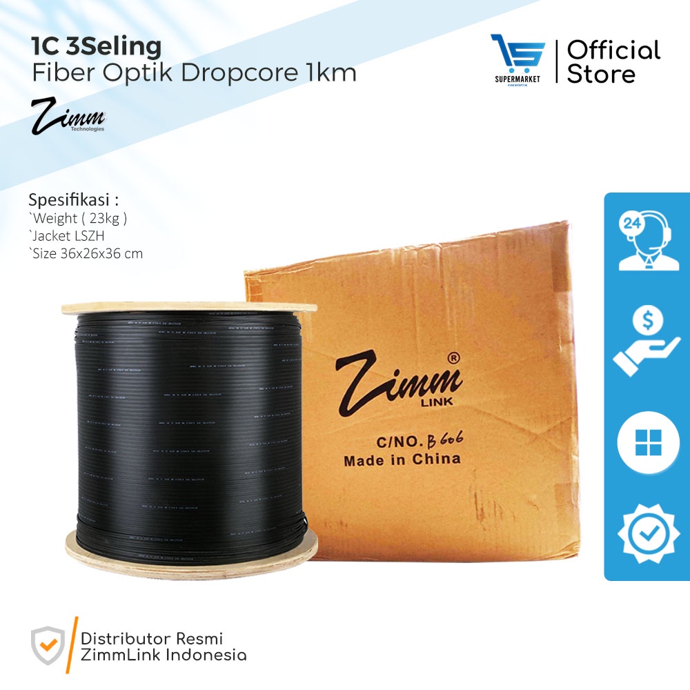 Jual Dropcore 1Core 3Seling Zimmlink Fiber Optic FTTH Kabel Fiber Optik ...