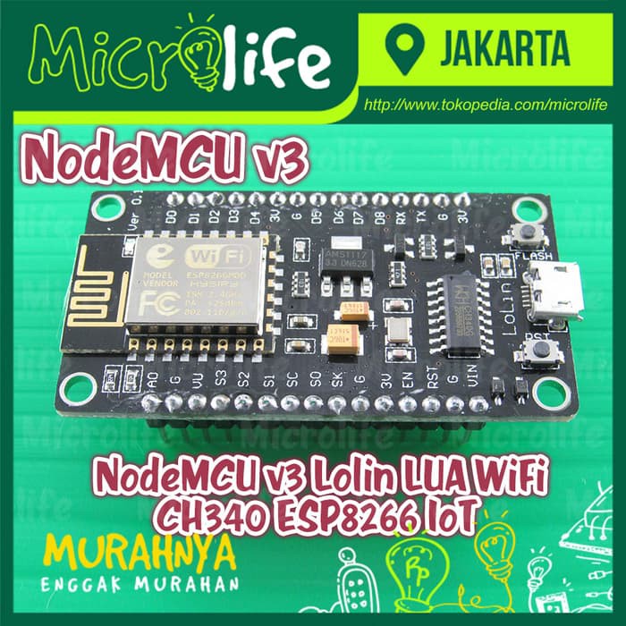 Jual NodeMCU v3 Lolin LUA WiFi CH340 ESP8266 IoT Indonesia|Shopee Indonesia