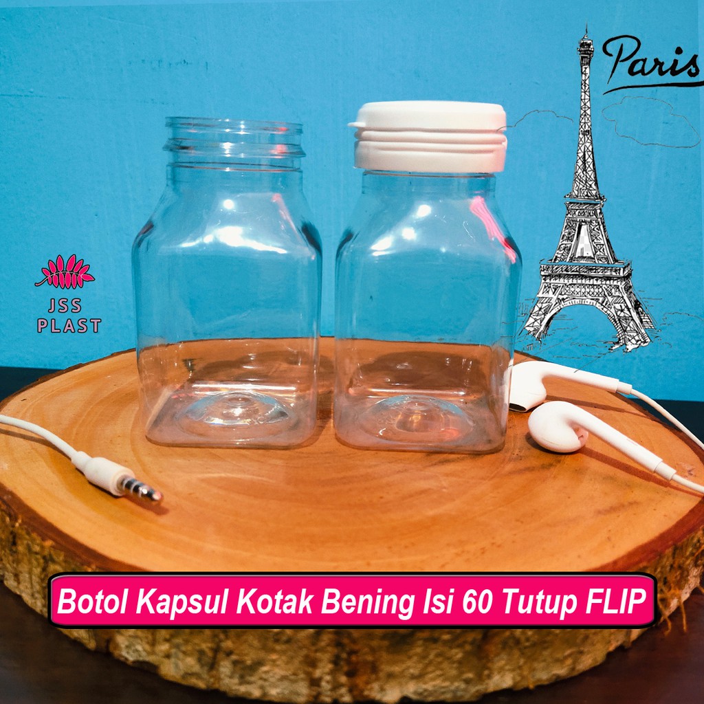 Jual Botol Kapsul isi 60 Obat Ukuran 120ml kotak bening fliptop ...