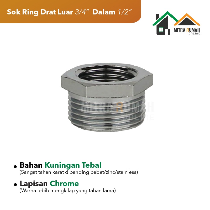 Jual Sok Ring / Verloop Verlop / Flok / Nepel Drat Luar Dalam Mur 1/2 ...