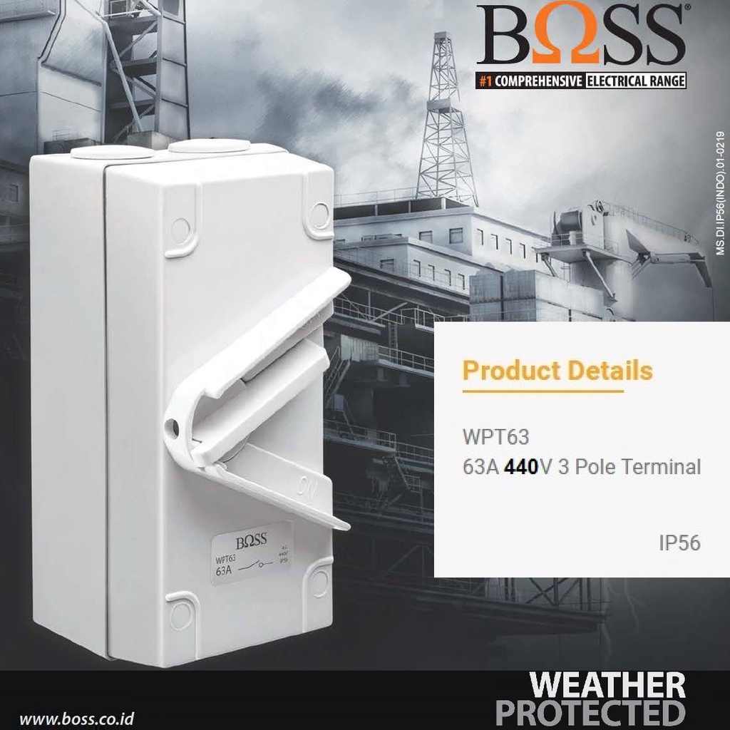 Jual Outdoor Isolator Switch Saklar Waterproof WPT63 Boss 3 Pole 440V ...