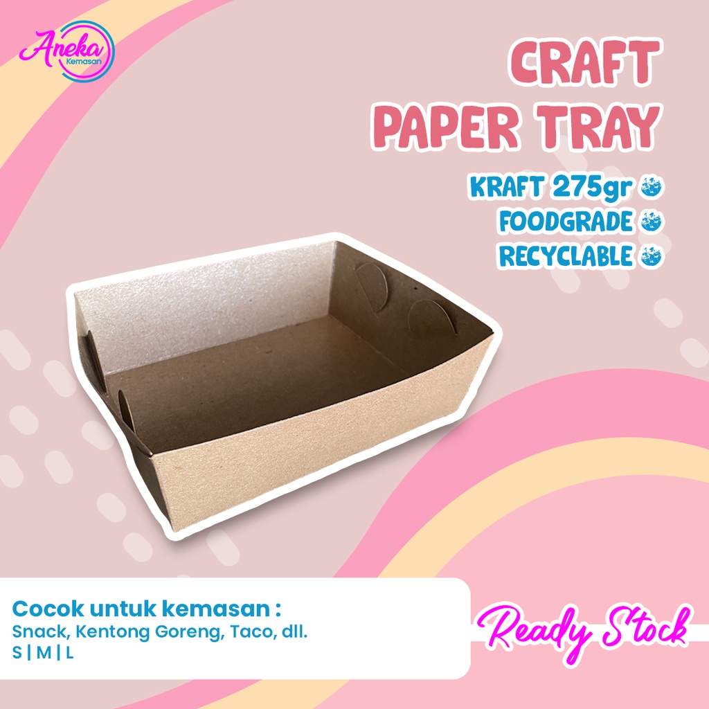 Jual (PER 1 PCS) Brown Paper Tray Sosis Kentang Goreng Takoyaki Nampan ...