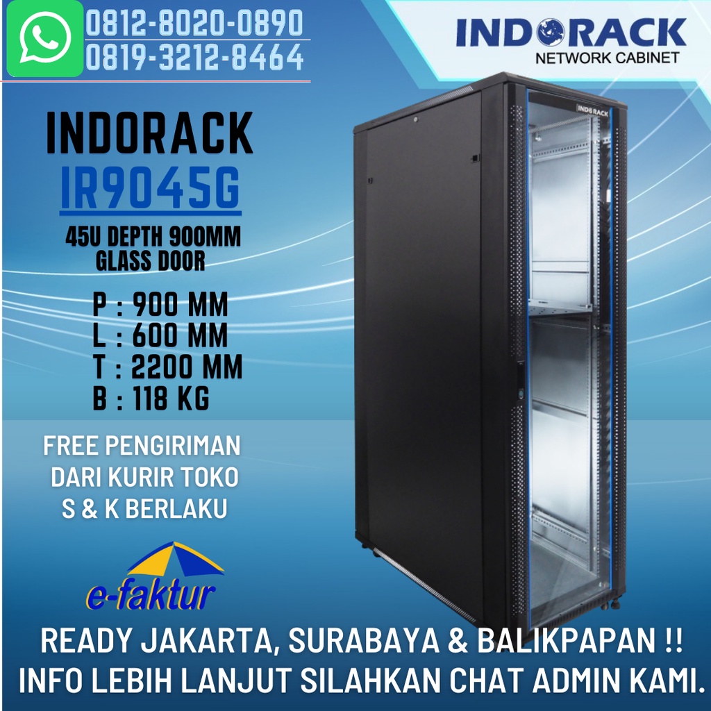 Jual INDORACK GLASS FRONT DOOR CLOSE RACK SERVER 45U DEPTH 900mm ...