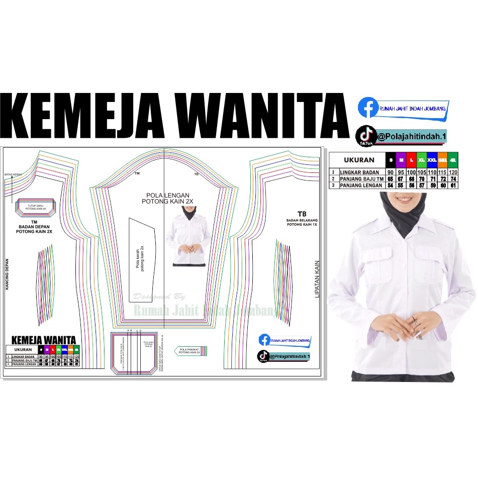 Jual Pola Jiplak Pola Instan Pola Kemeja Dewasa Pola Kemeja Wanita Ukuran S-4L | Shopee Indonesia