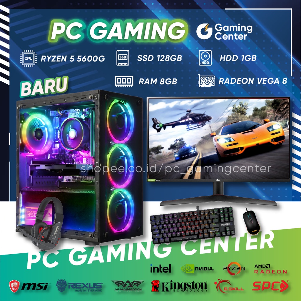 Jual PC Gaming Ryzen 5 Fullset Murah Ram 8GB HDD 1TB SSD 128GB FAN RGB ...