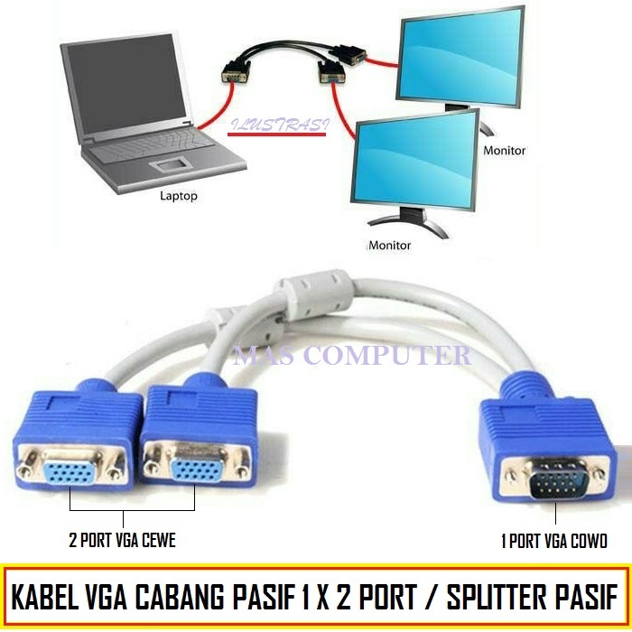 Jual Kabel Splitter VGA 2 PORT / VGA Splitter 2Port 1 X 2 Layar / VGA PASIF / Splitter VGA 2Port ...