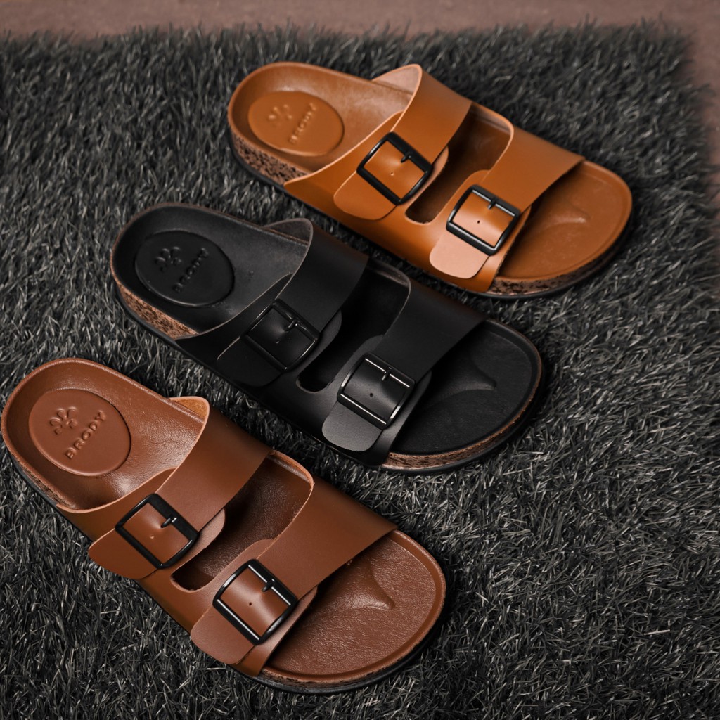 Jual Sandal Kulit Pria Casual Dewasa Slop Sendal Cowok Santai Model ...