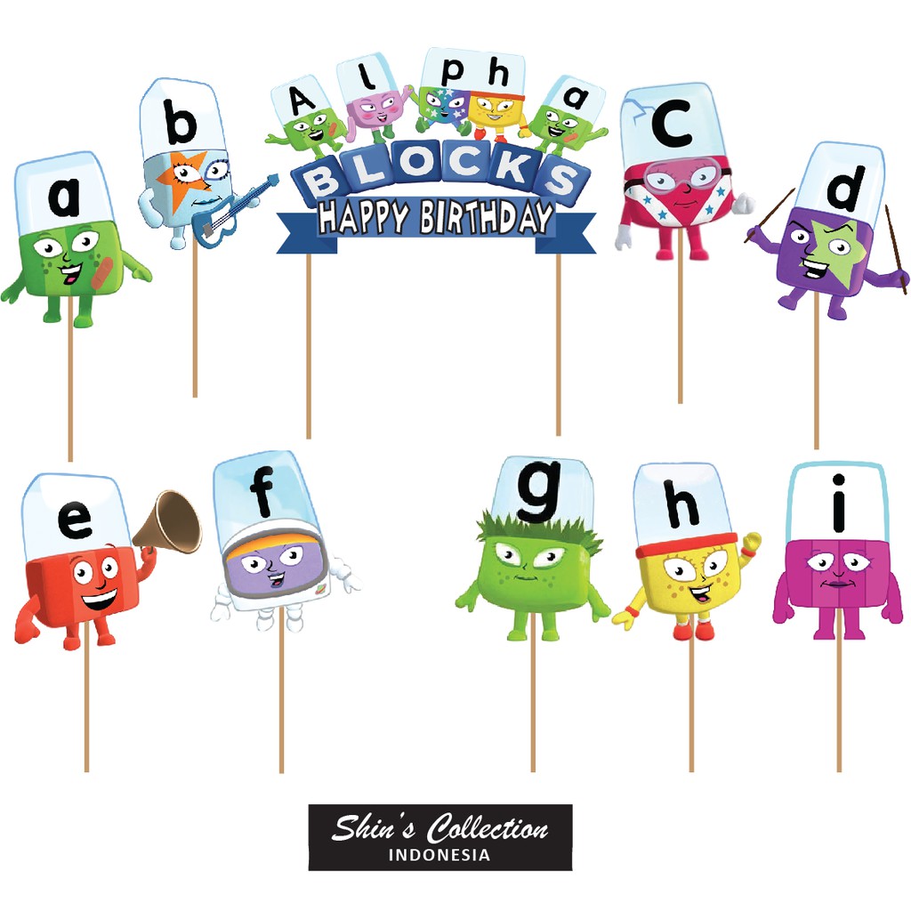 Jual Cake topper Alpha Blocks Alphablocks set isi 10 pc | Shopee Indonesia