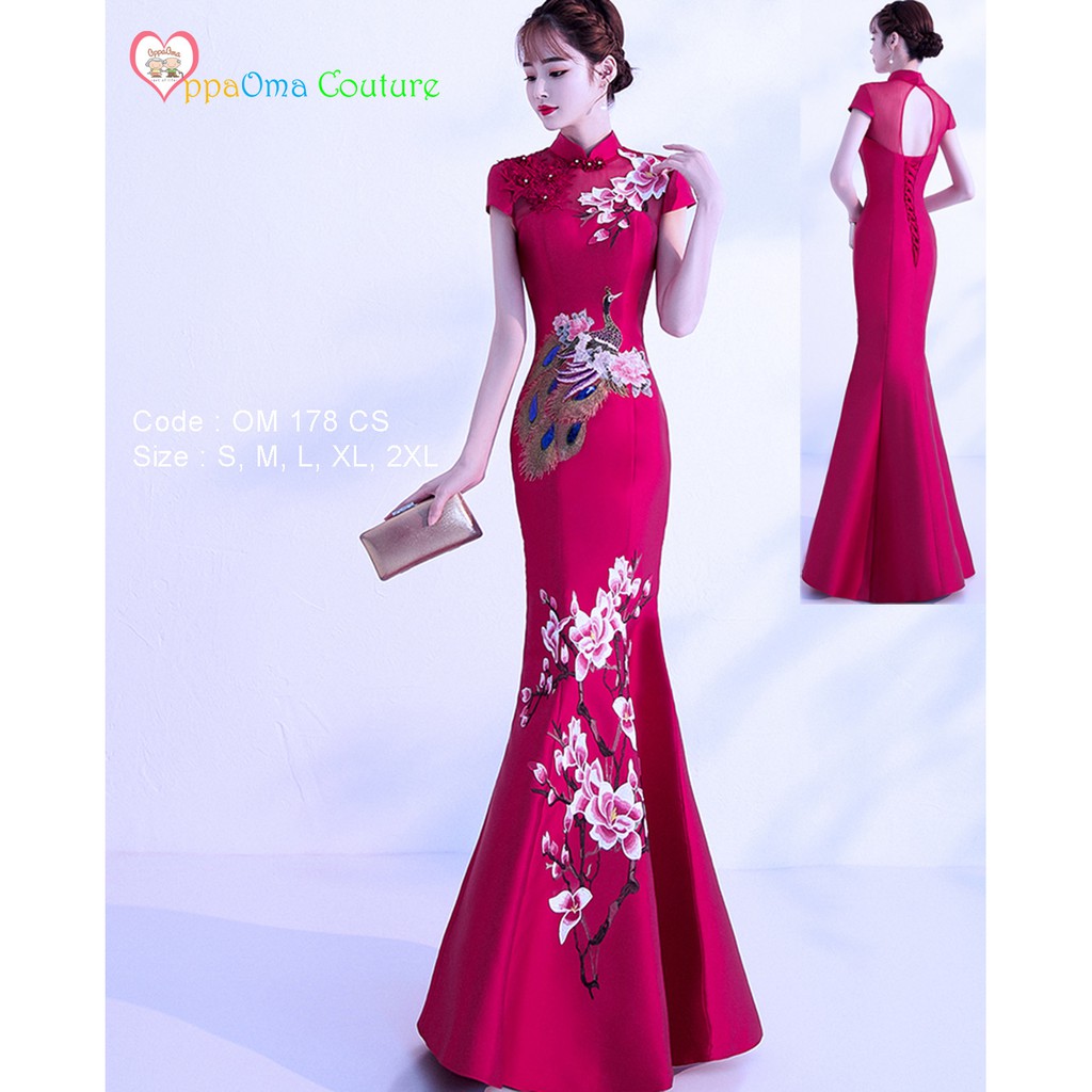 Jual Gaun cheongsam duyung motif feniks oppaoma OM 178 CS | Shopee ...