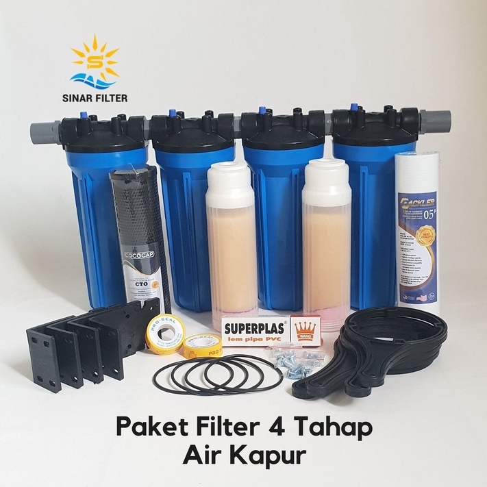 Jual Paket Filter Air Kapur 4 Housing 10" BLUE - EKO (4 tahap) | Shopee ...