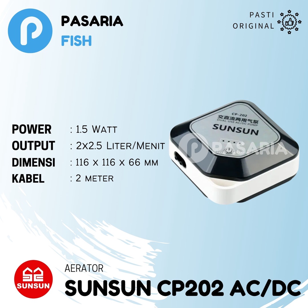 Jual SUNSUN CP202/CP 202 AC/DC ACDC Aerator/Pompa Udara 2 Lubang Kolam/Akuarium/Aquarium ...