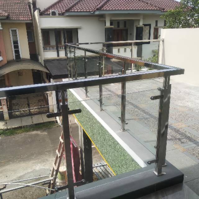 Jual Railing pegangan tangga stainless + kaca tempered | reling balkon ... Jual Railing pegangan tangga stainless + kaca tempered | reling balkon ...