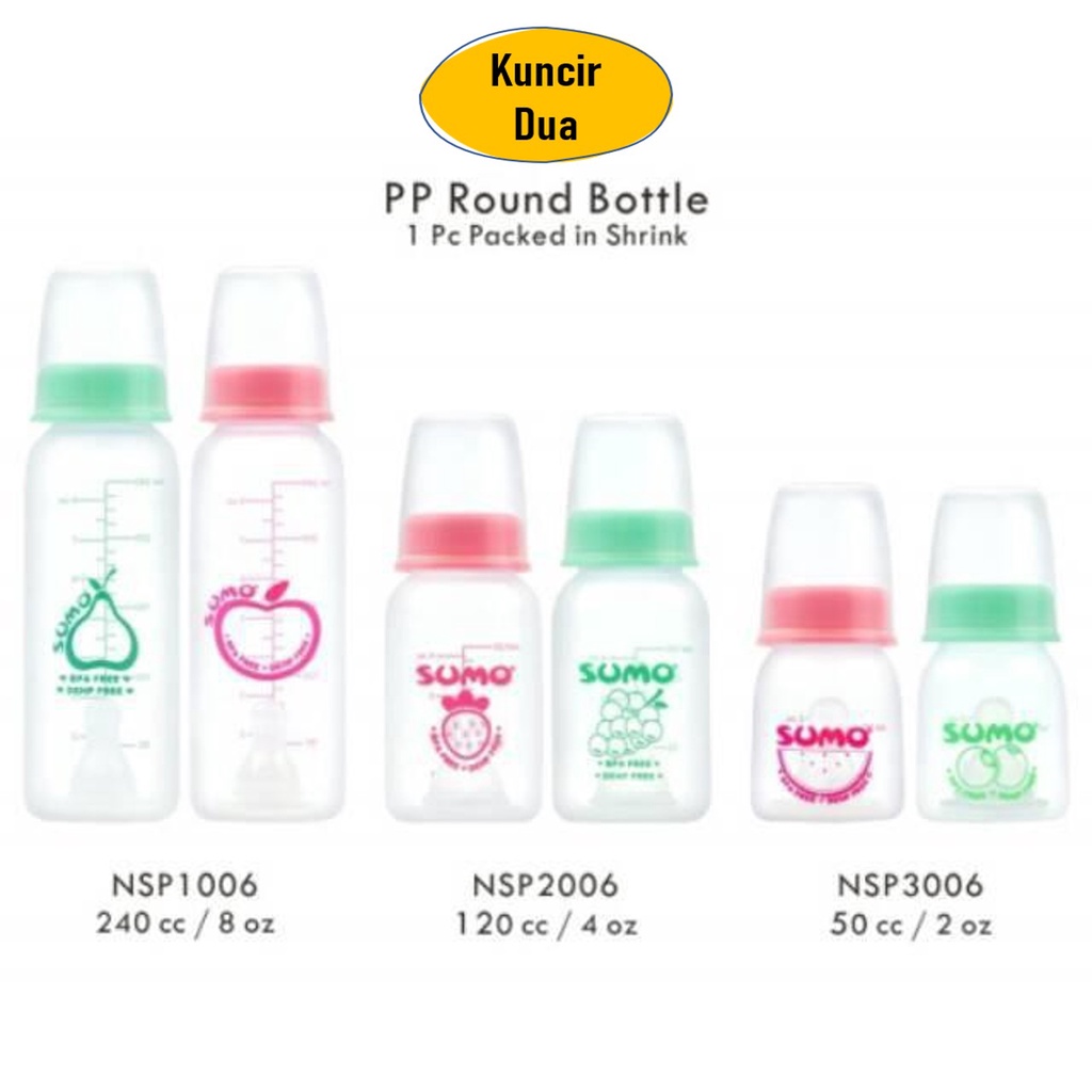 Jual Ninio Botol Dot Susu Asi Sumo NSP-1006 Round Bottle 50 ml 120 ml & 240ml BPA FREE | Shopee ...