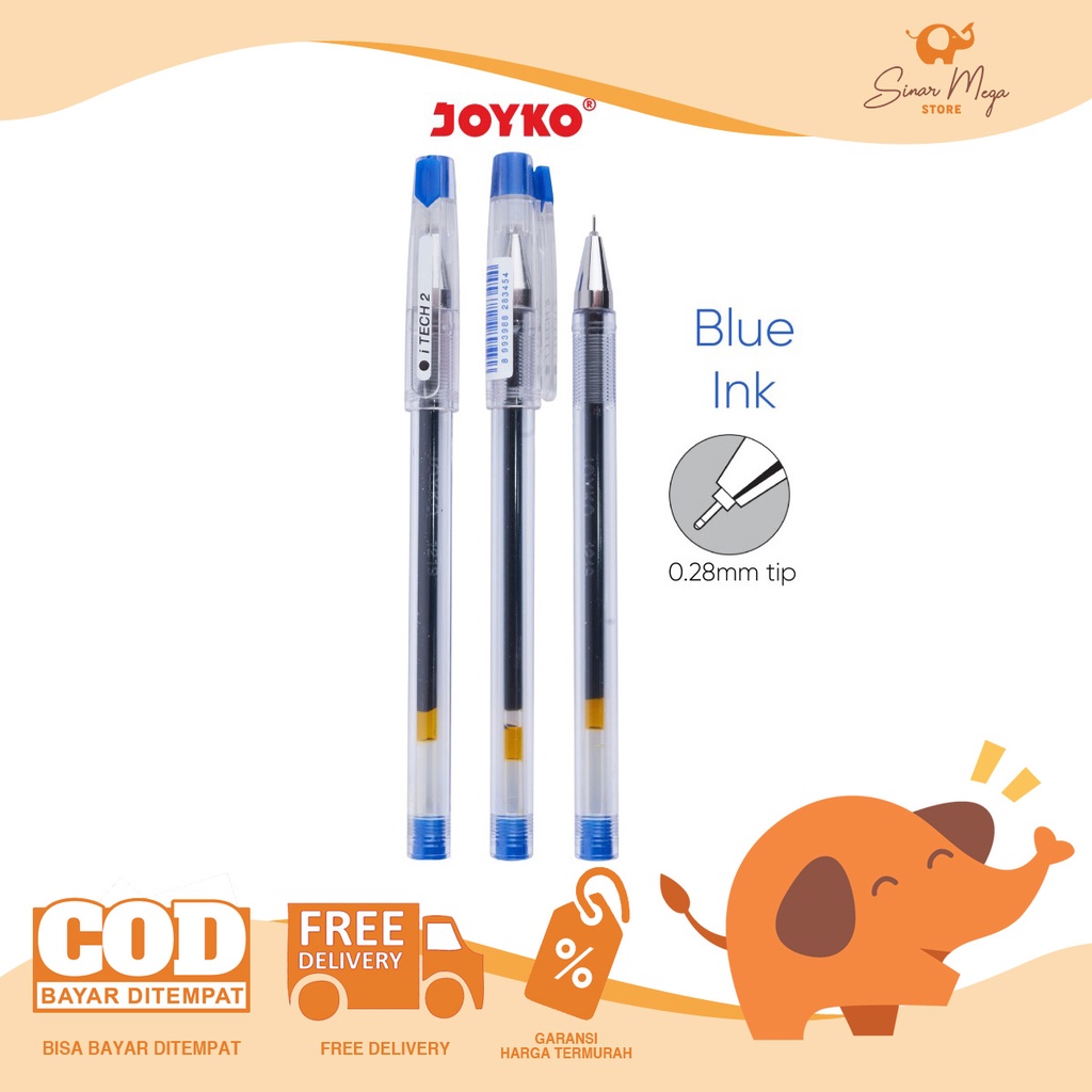 Jual Joyko Gel Pen GP-266 I Tech 2 0.28mm (Blue) / Pulpen Gel Warna ...