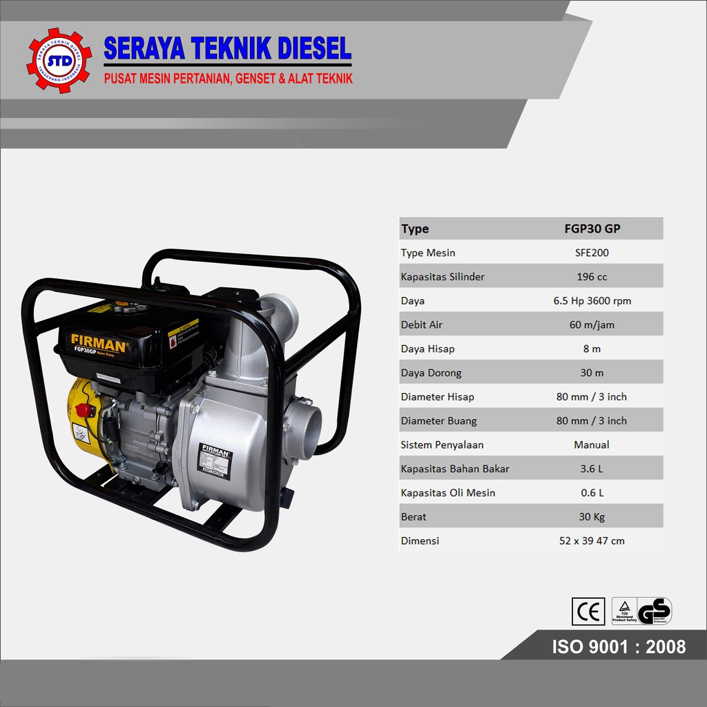 Jual POMPA ALKON BENSIN 3 INCH FIRMAN GASOLINE WATERPUMP FIRMAN FGP30 ...
