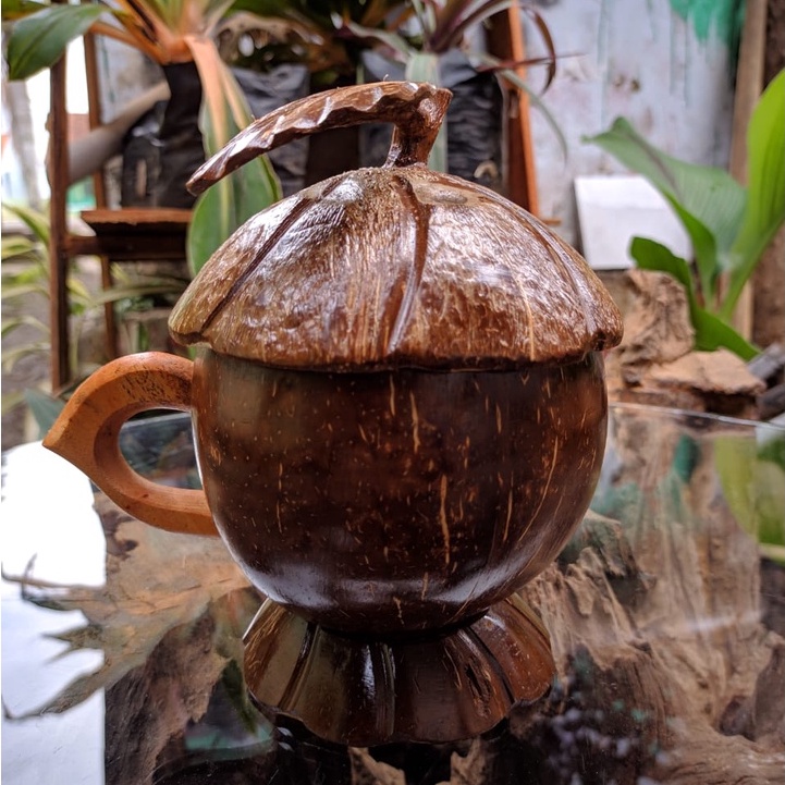 Jual gelas batok tutup aesthetic tupperware cangkir batok kopi teh ...