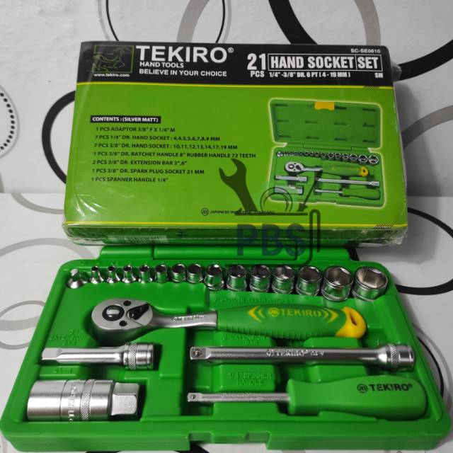 Jual Kunci shock set tekiro original 21pcs DR.1/4-DR.3/8 6pt kunci set tekiro perkakas bengkel ...