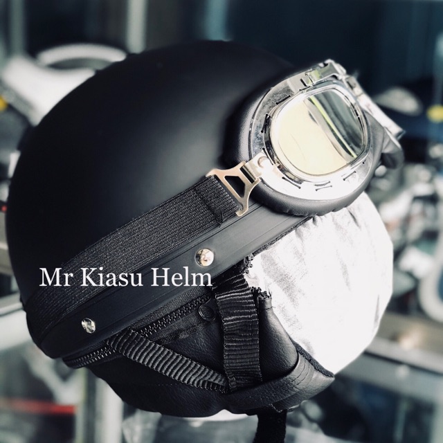 Jual Helm batok retro matt black doff hitam dop +kacamata retro goggle ...