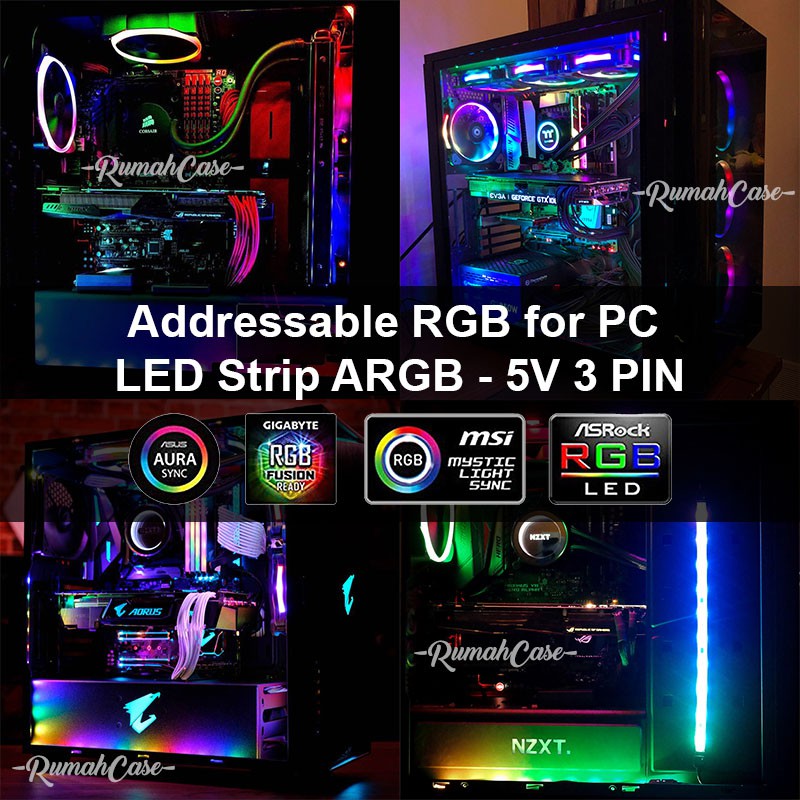 Jual Addressable 5V 3 PIN ARGB LED Strip RGB PC ASUS aura sync MSI ...