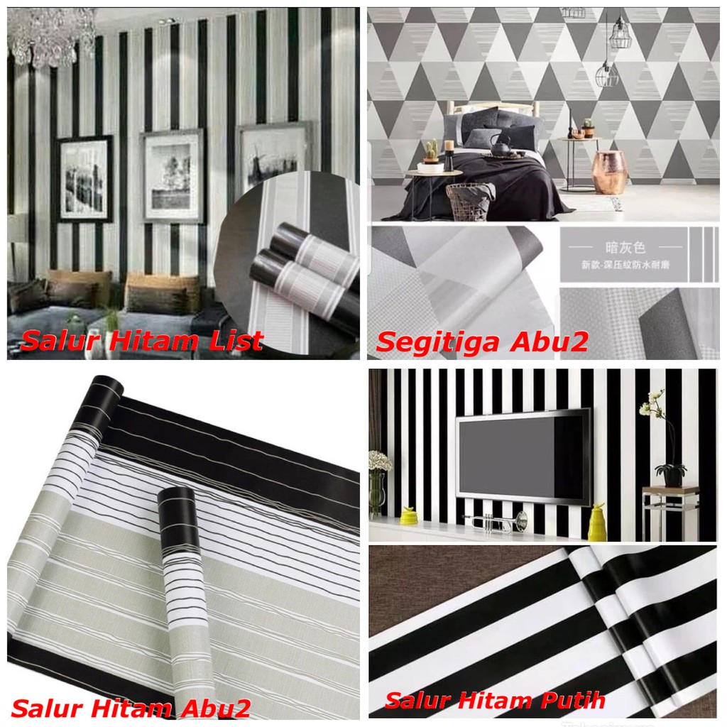 Jual WALLPAPER DINDING ukuran 45 cm x 10 M / Wallsticker Stiker Walpaper TEMA Salur Garis Hitam ...