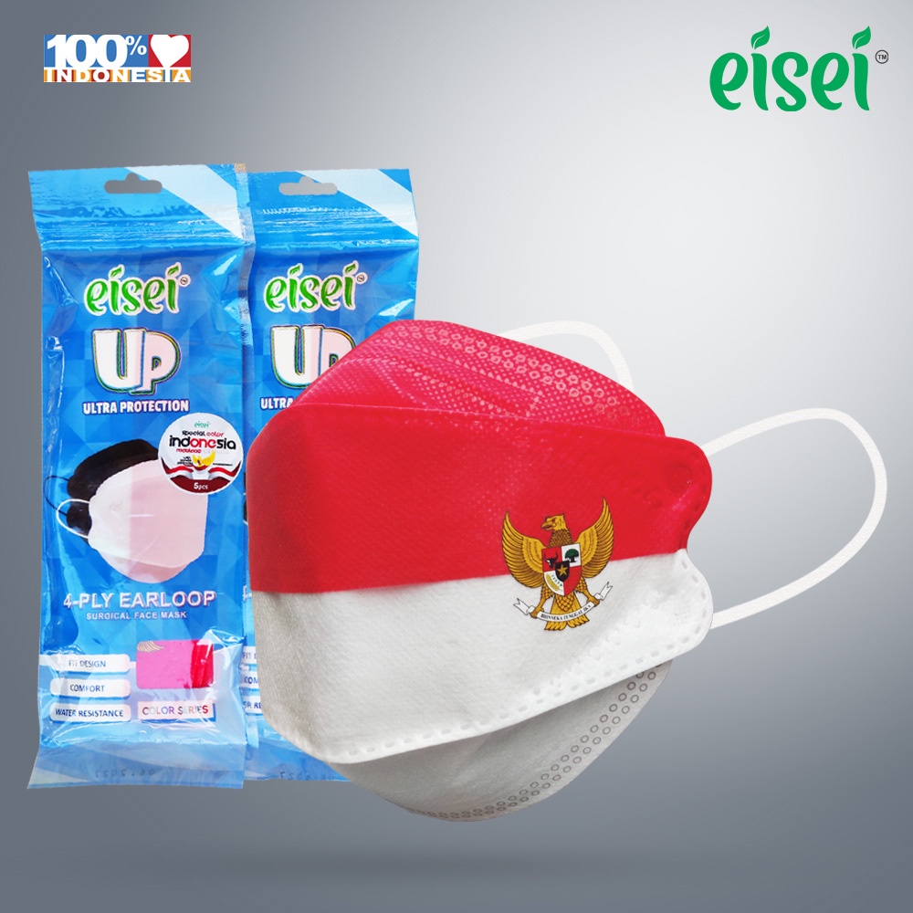 Jual EISEI Merah Putih 4-ply Masker Surgical Mask Sachet isi 5 Pcs ...