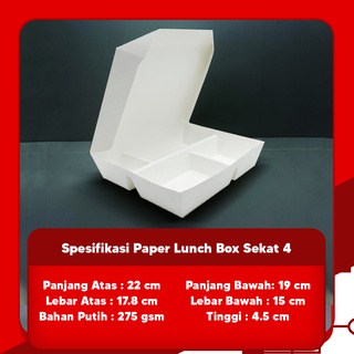 Jual Paper Lunch Box Sekat 4 Food Grade Kemasan Makanan Kotak Putih ...