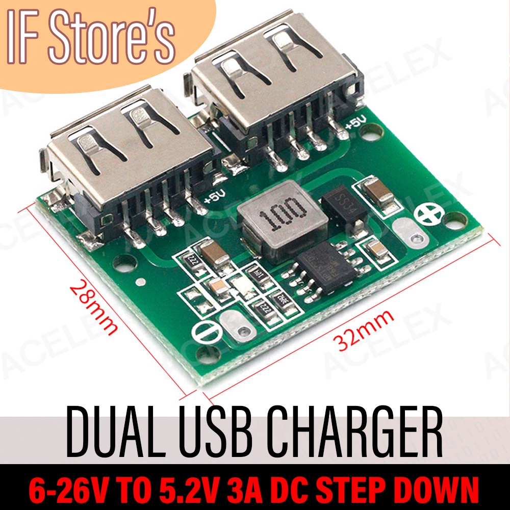 Jual MODUL CHARGER DUAL USB 5V 3A (6-26V TO 5V DC STEP DOWN) | Shopee ...