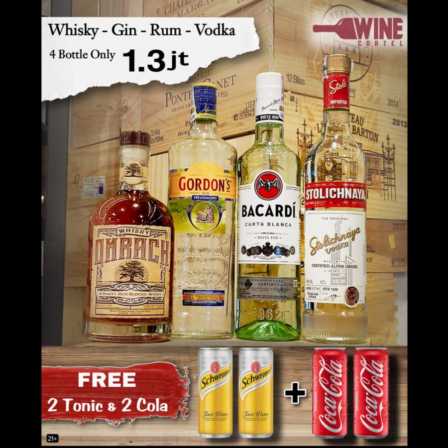 Jual Combo Omrach Whisky Gordon Gin Carta Blanca Rum Stolichnaya Vodka ...
