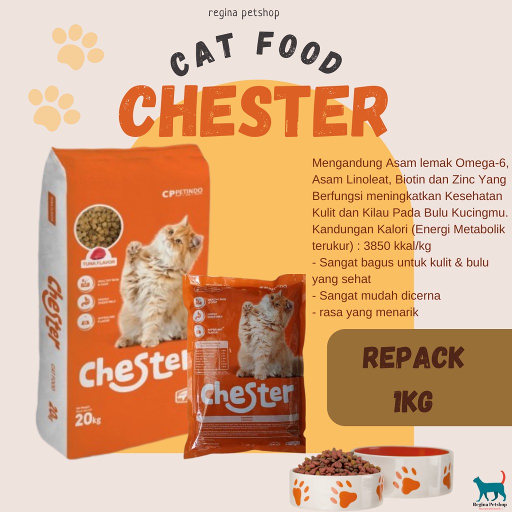 Jual Makanan Kucing Cat Food Chester Tuna 1kg repack | Shopee Indonesia