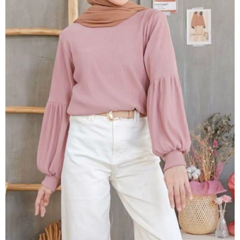 Jual Rib Polos Tangan Balon Oversize/Rib Oversize/Rib Tangan Balon ...