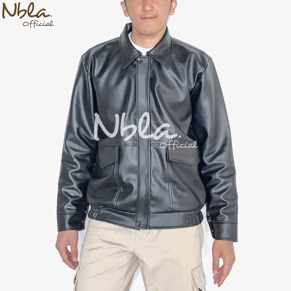 Jual Outer Pria Jaket Casual Pria Kulit Sintetis Jaket Hitam Pria Black ...