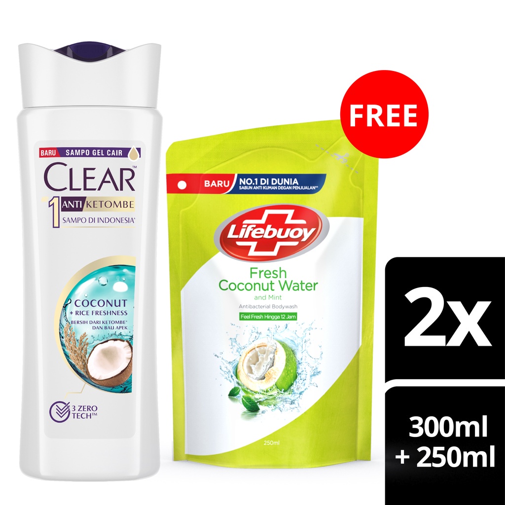 Jual Buy 1 Clear Coconut+Rice Freshness Shampoo Free Lifebuoy Coconut ...