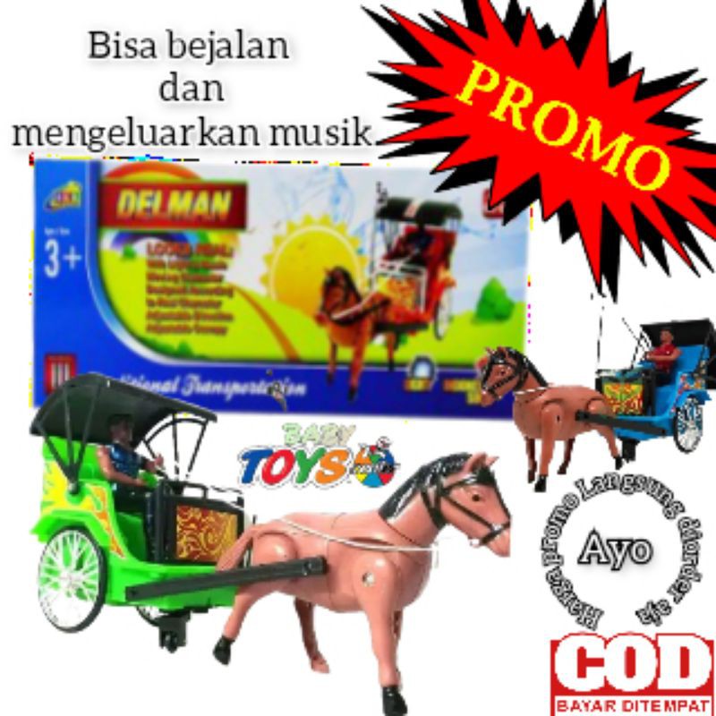 Jual Mainan kuda delman Andong , Bajaj , Becak Anak Miniatur Transportasi Nusantara Bisa Nyala ...