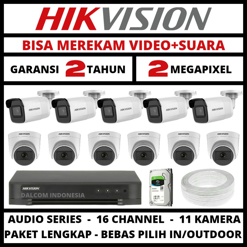 Jual PAKET CCTV HIKVISION 2MP 16 CHANNEL 11 CAMERA TURBO HD 1080P ...