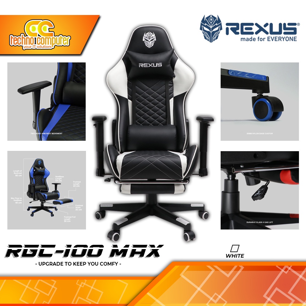 Jual KURSI GAMING REXUS RGC-100 MAX White - Footrest 2D Armrest / Rexus ...