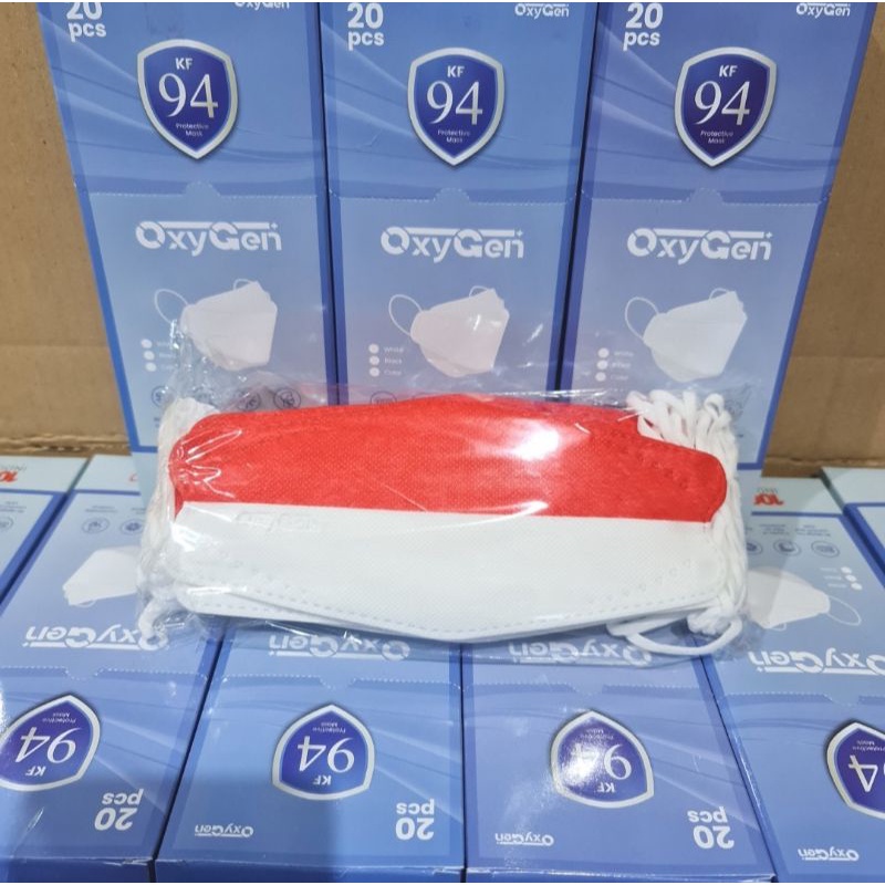 Jual MASKER KF94 MERAH PUTIH OXYGEN ISI 20pcs | Shopee Indonesia