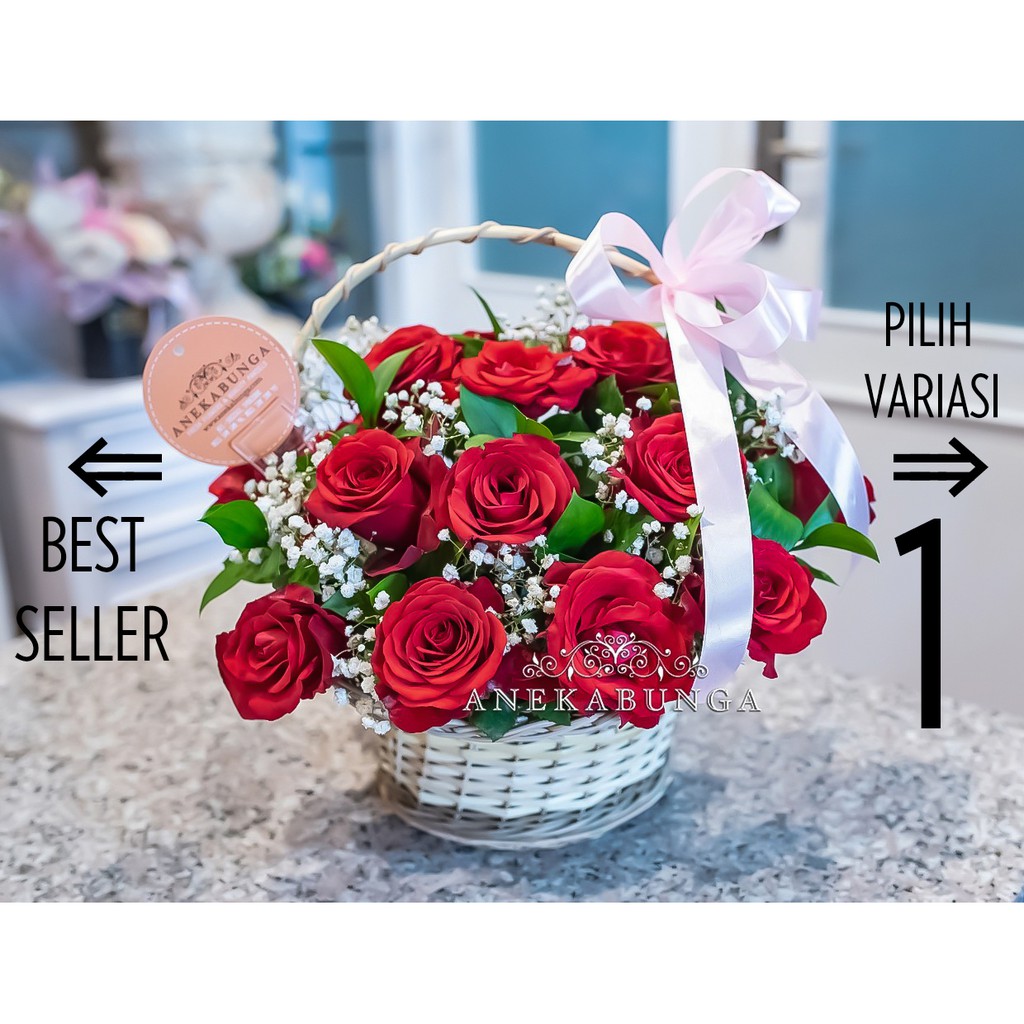Jual Keranjang Bunga Mawar Asli Fresh Hand Basket Flower wedding ...