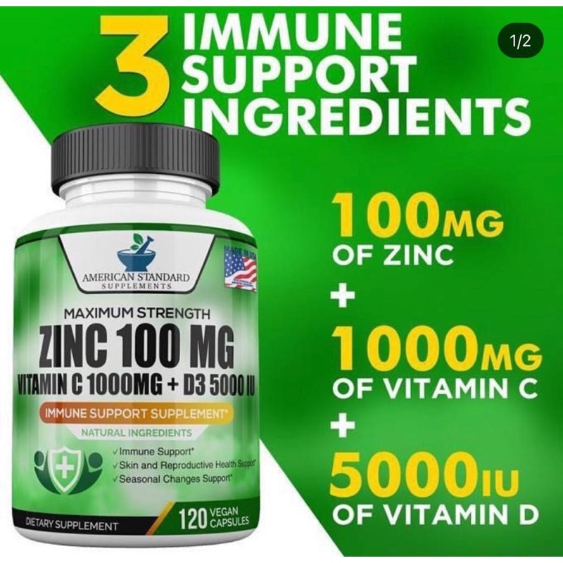 Jual Vit C 1000mg, Vit D3 5000iu, zinc 100mg American Standard Vitamin USA | Shopee Indonesia