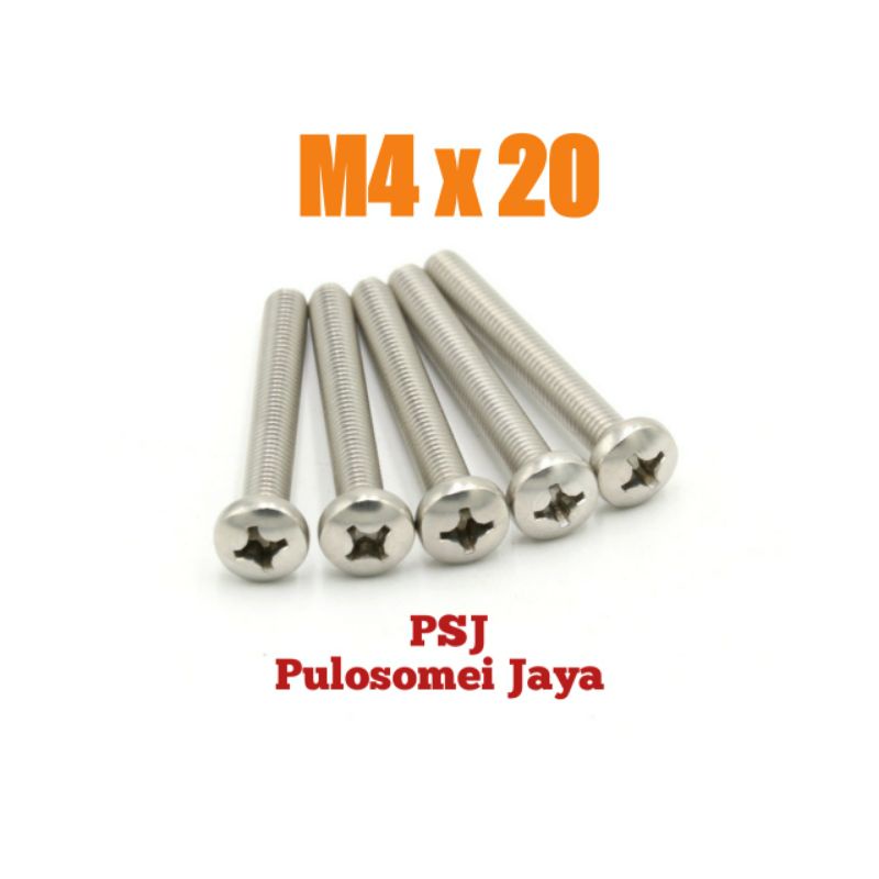 Jual SUS 304 Baut JP Stainless M4 x 20 / Machine Screw Stainless 304 | Shopee Indonesia
