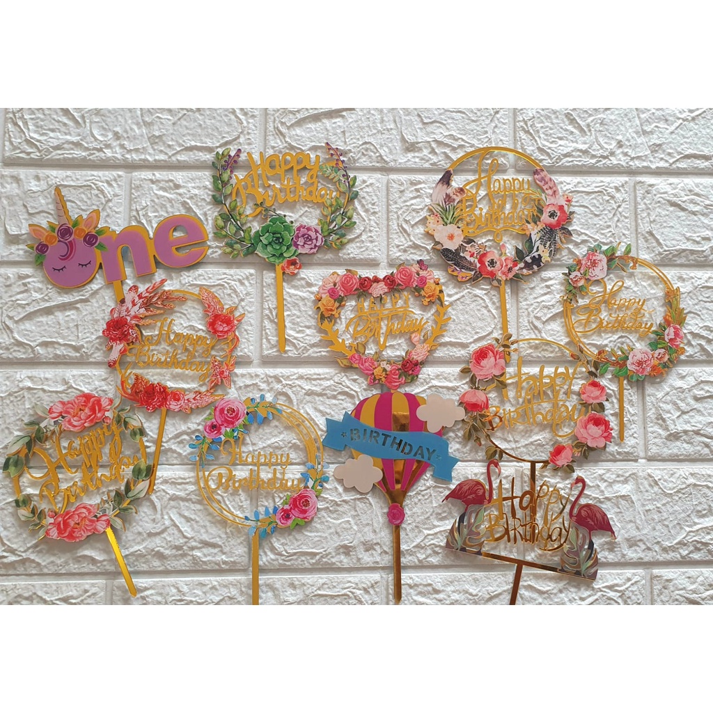 Jual Topper Cake Akrilik Hiasan Dekoratif Bunga / Tokoh Kartun | Shopee ...