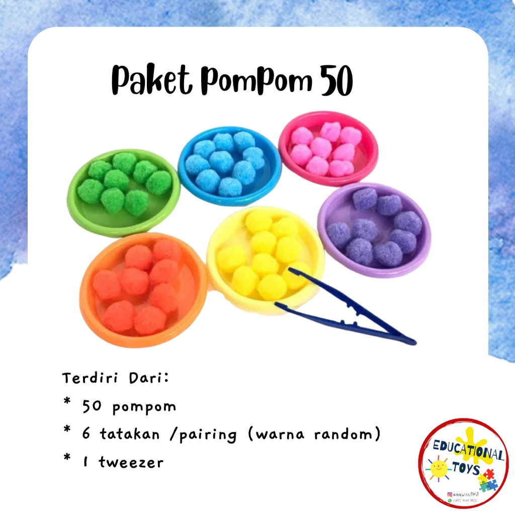 Jual PAKET SORTIR POMPOM 50 SET TATAKAN + TWEEZER tanpa jar - mainan ...