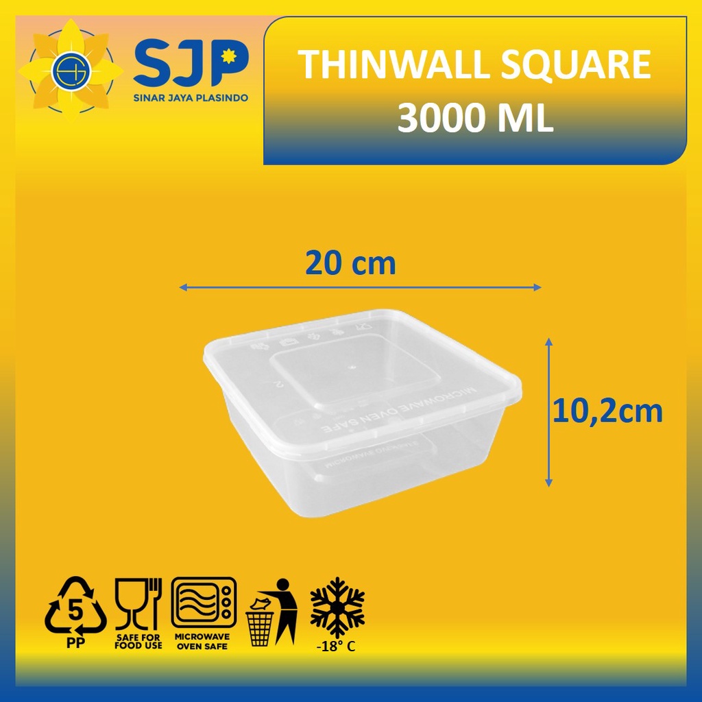 Jual Thinwall Square 3000 ml | Kotak Makan 3000ml Persegi per 25pcs | Shopee Indonesia