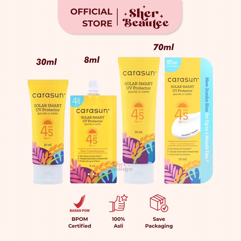 Jual Carasun Solar Smart UV Protector SPF 45 PA++++ 8ml | 30ml | 70ml | Shopee Indonesia